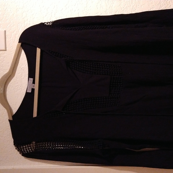 Joseph A | Tops | Beautiful Black Shirt Netting In The Front And On The ...